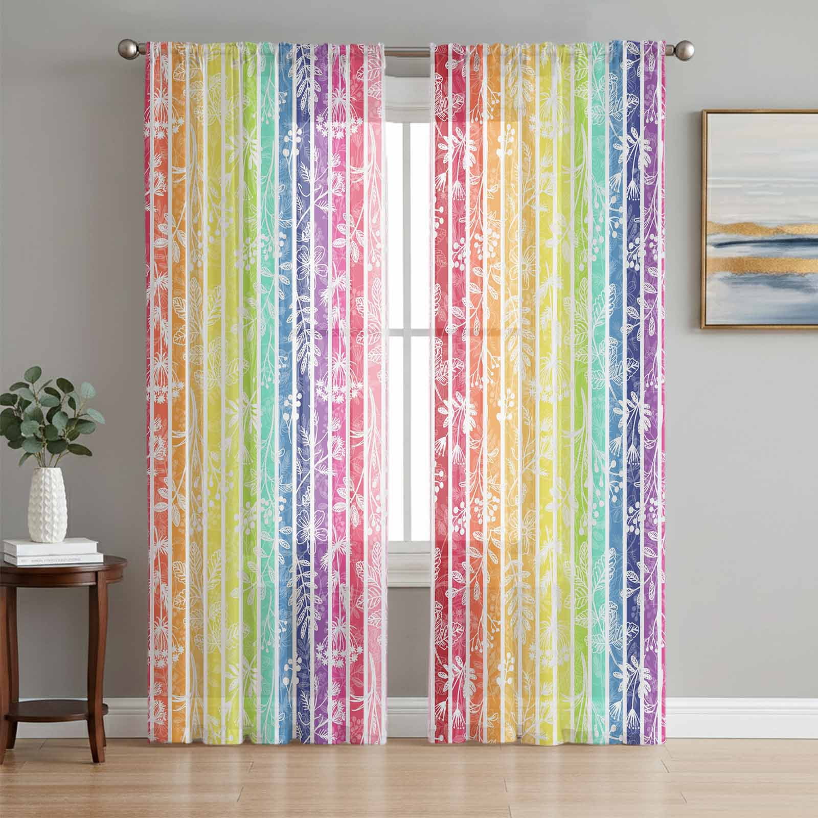 Dandelion Sheer Curtains 72 Inch Length 2 Panels Set, Rainbow Stripes ...