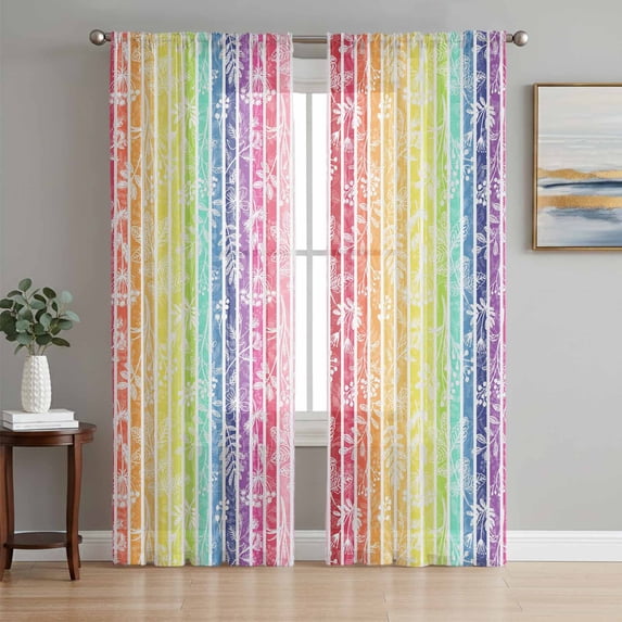 Dandelion Sheer Curtains 72 Inch Length 2 Panels Set, Rainbow Stripes ...