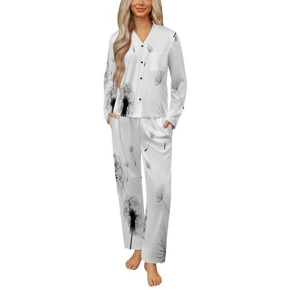 Dandelion Silhouette Womens Pyjamas Set Button Up Pyjamas Womens with ...