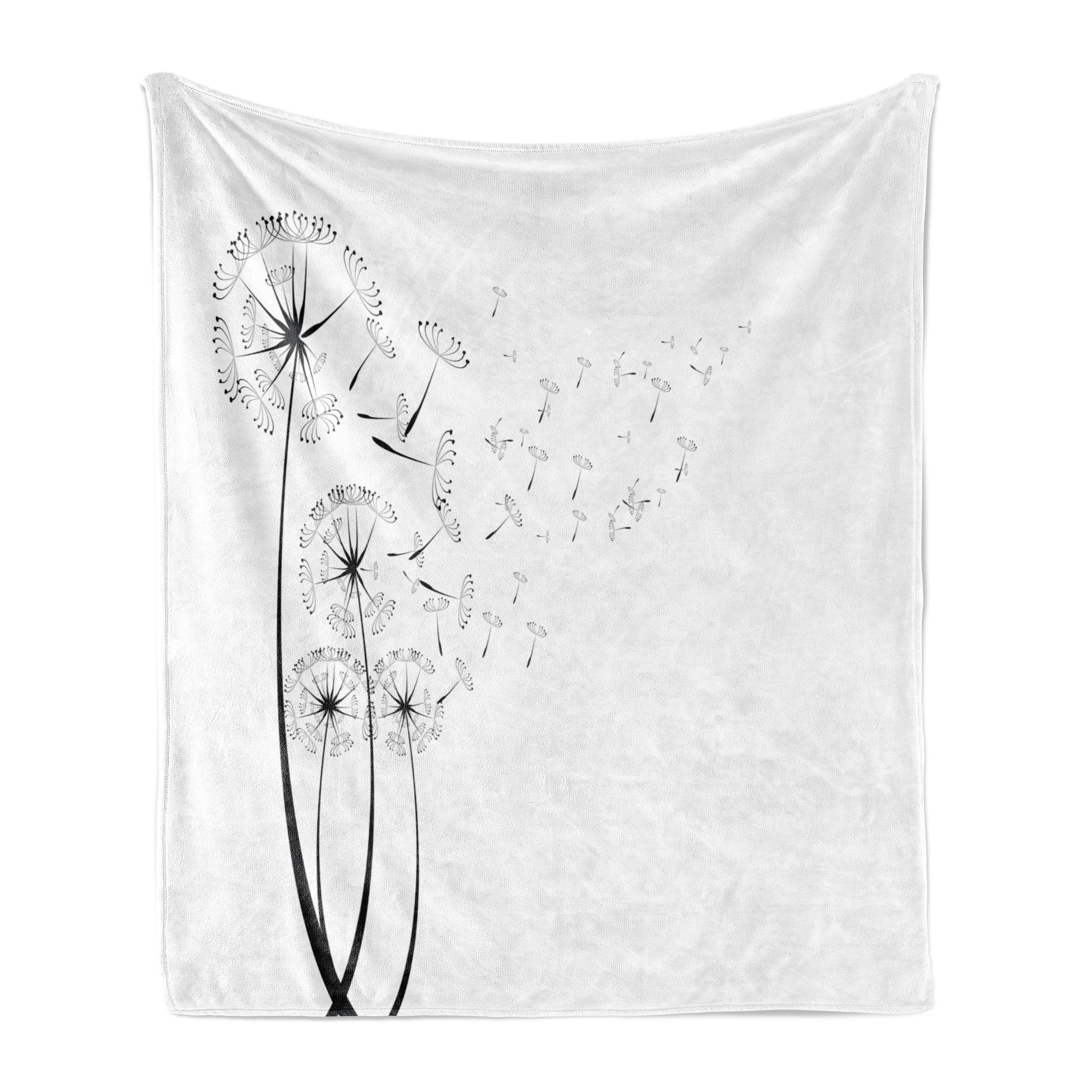 Dandelion Soft Flannel Fleece Throw Blanket, Monochrome Dandelions ...