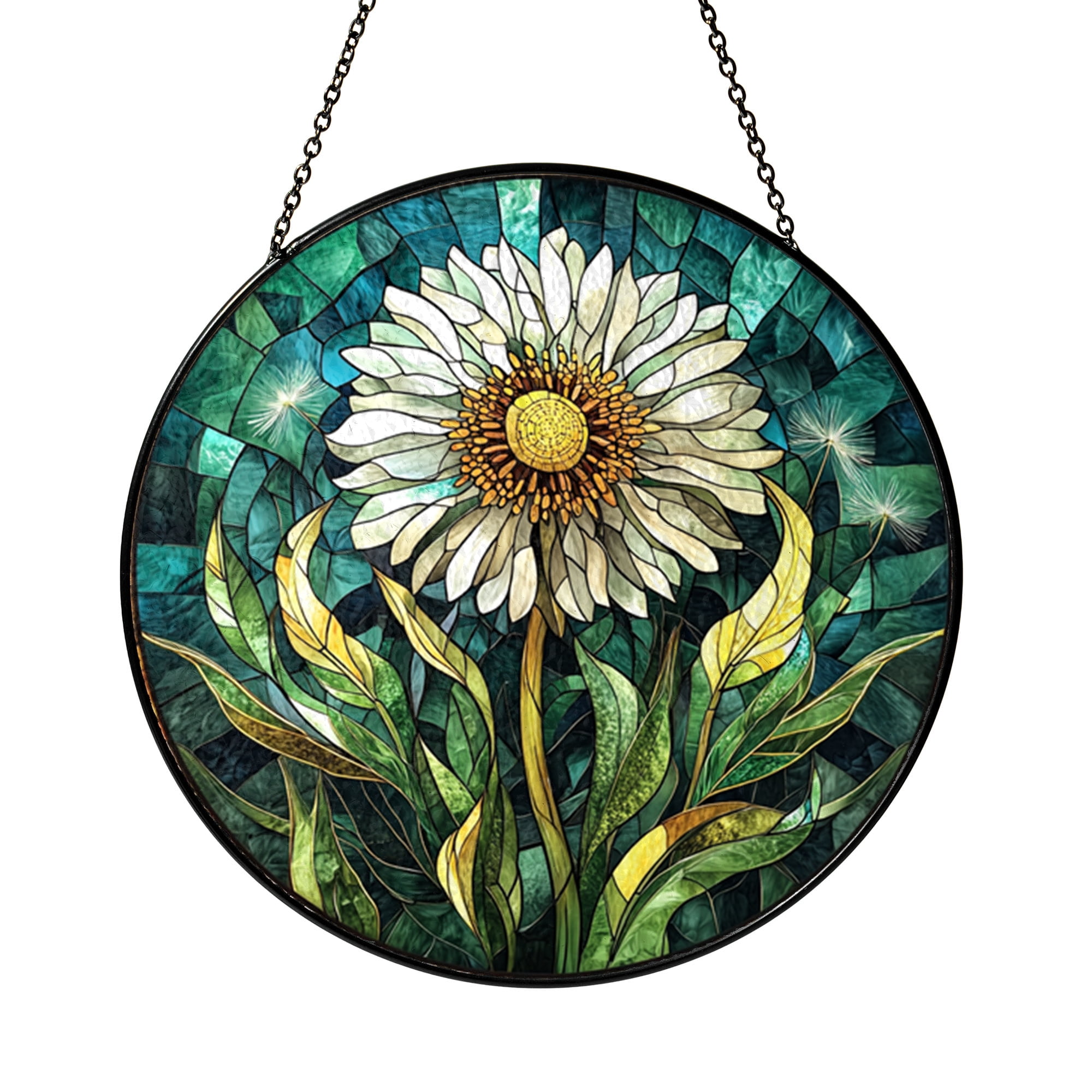 Dandelion Stained Glass Sun Catcher, Nature Window Hanging, Botanical ...