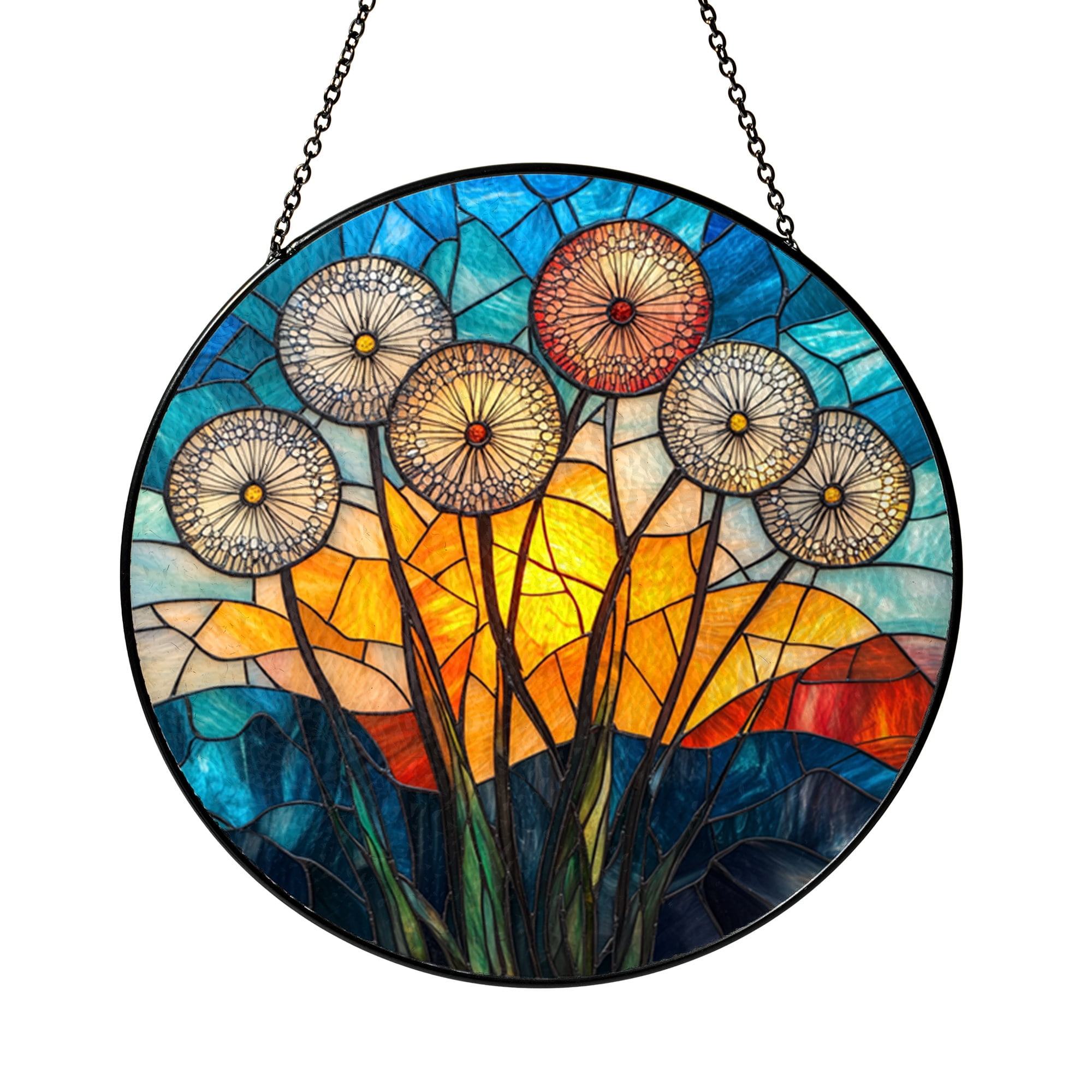Dandelion Stained Glass Suncatcher, Floral Window Hanging Decor ...