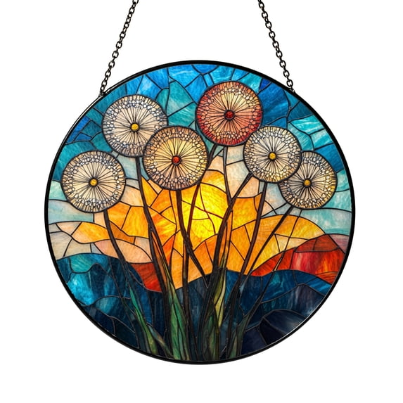 Dandelion Stained Glass Suncatcher, Floral Window Hanging Decor ...