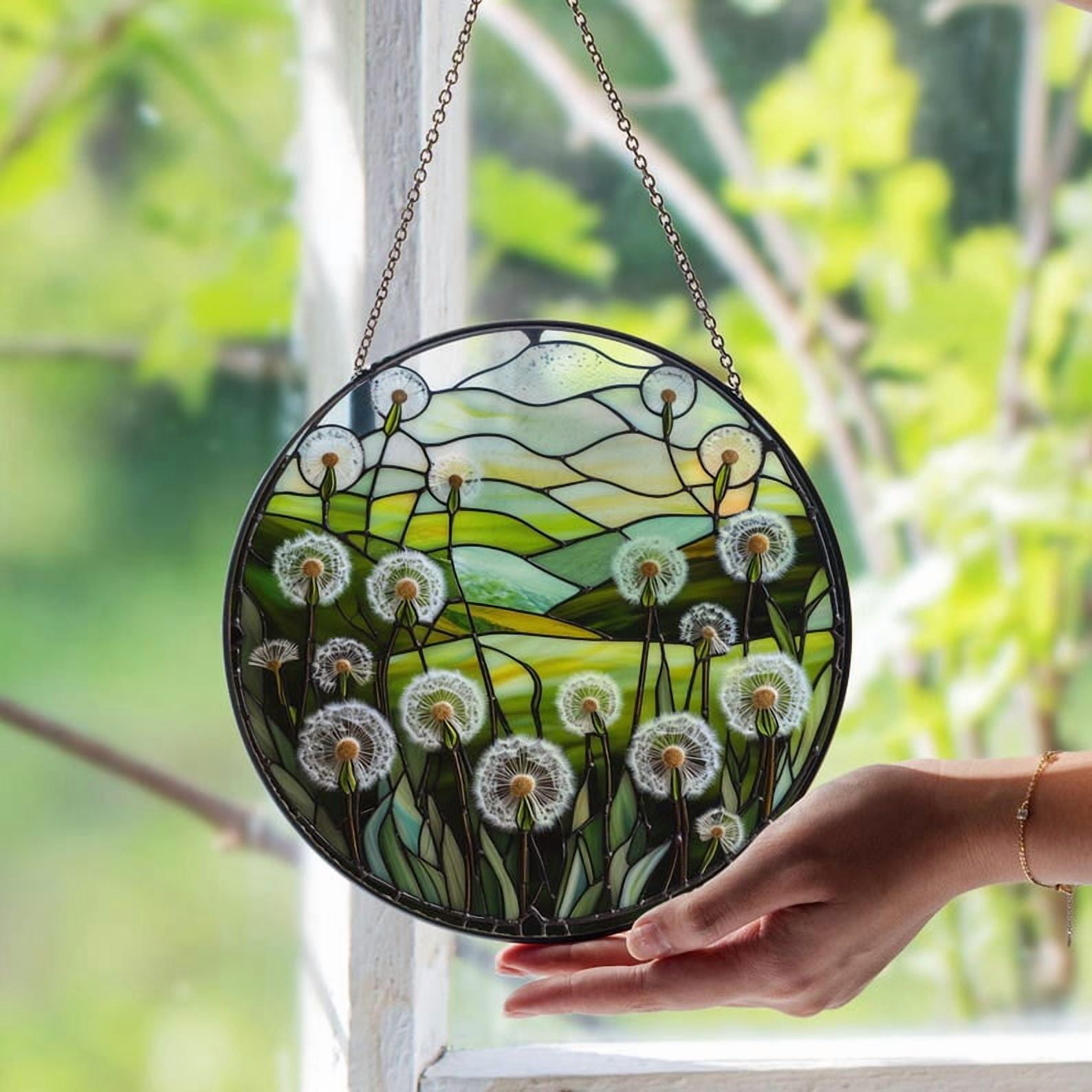 Dandelion Stained Glass Suncatcher | Nature Floral Window Hanging Decor ...