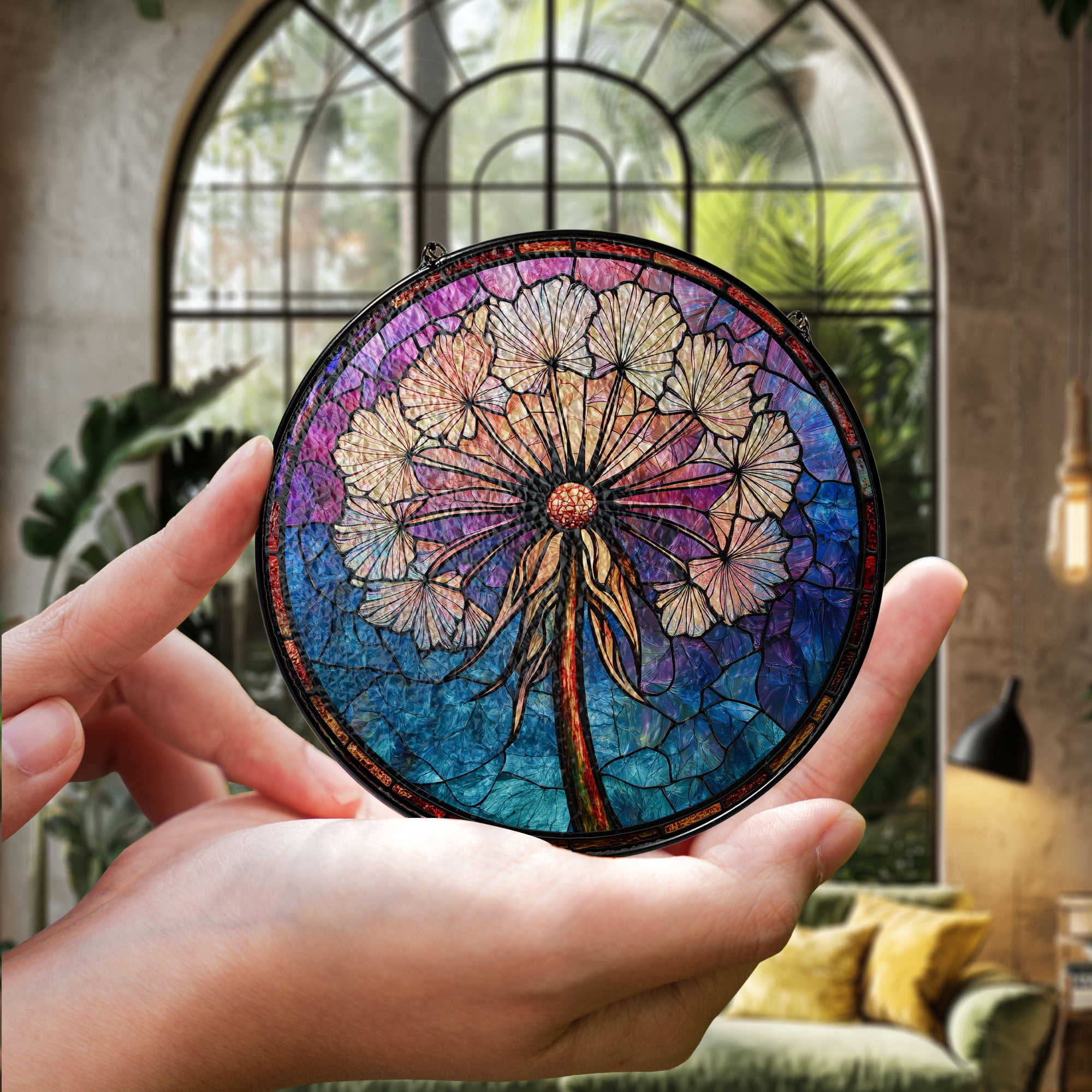 Dandelion Stained Glass Window Hanging - Handmade Sun Catcher ...