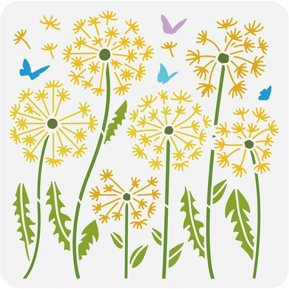 Dandelion Stencil 12x12 Flower Butterfly Template Reusable Plastic ...