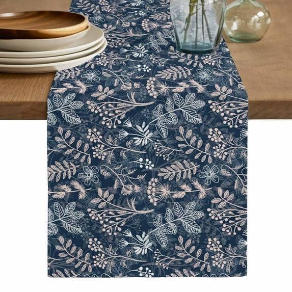 Dandelion Table Runner, Navy Blue Flowers Modern Minimalist Spring ...