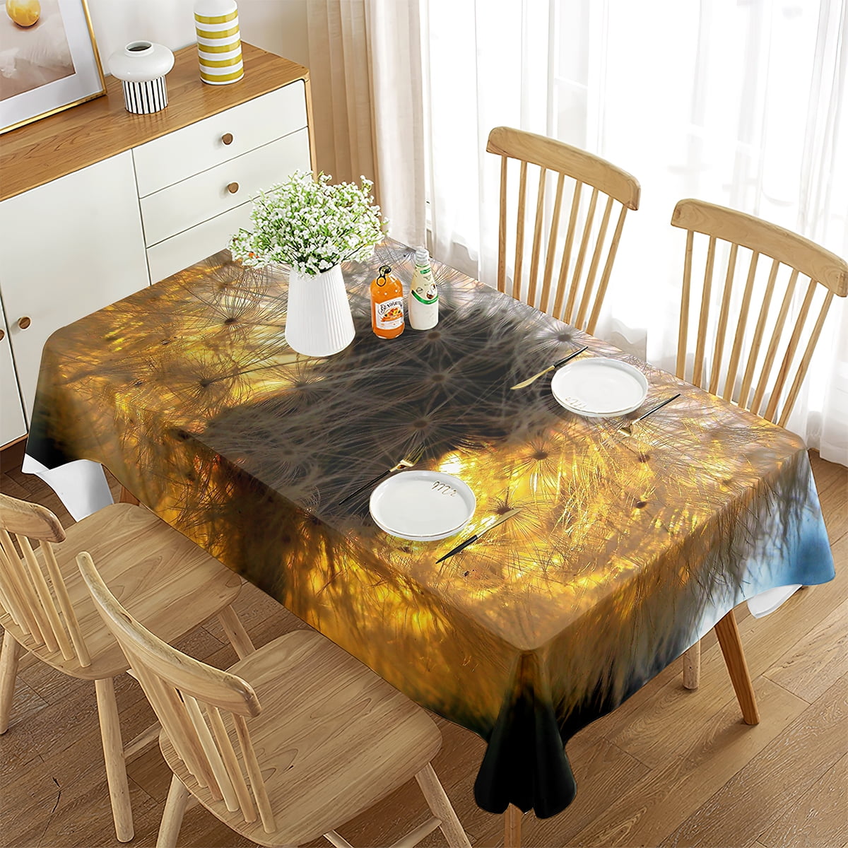 Dandelion Tablecloth Sunset Rustic Dandelion Table Cover for Rectangle ...