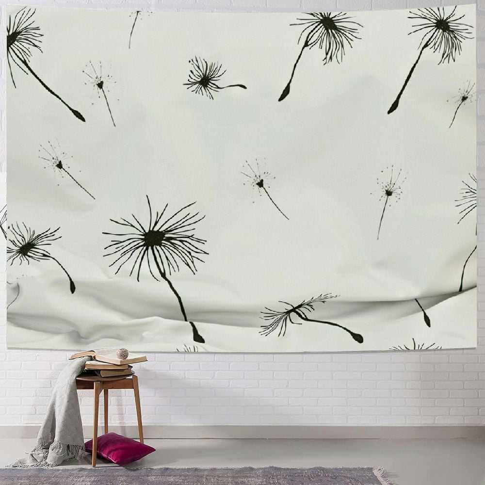 Dandelion Tapestry, Blowing in The Wind on Off White Background Spring ...