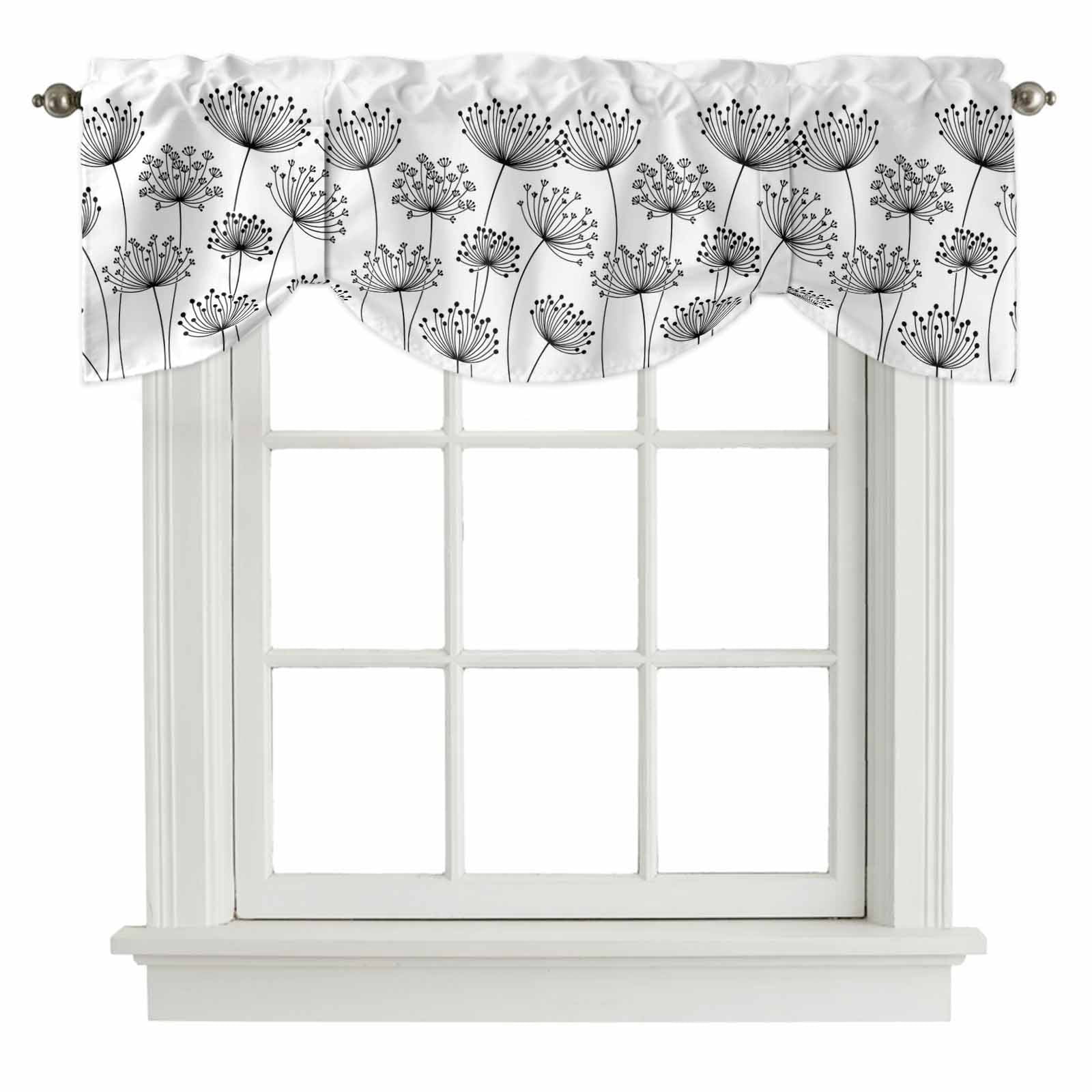 Dandelion Tie Up Valance Curtains Spring Fields Black Dandelion Floral ...