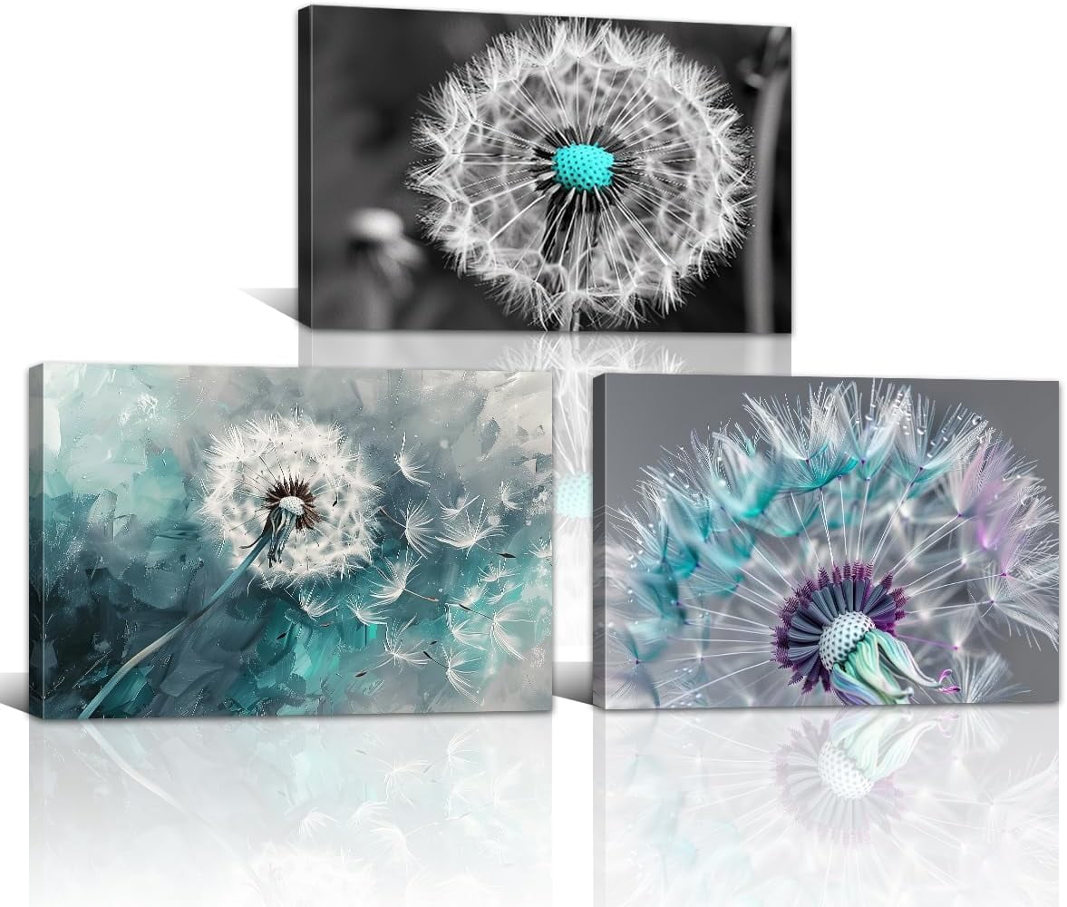 Dandelion Wall Art 3 Piece Blue Dandelion Pictures Wall Decor Abstract ...