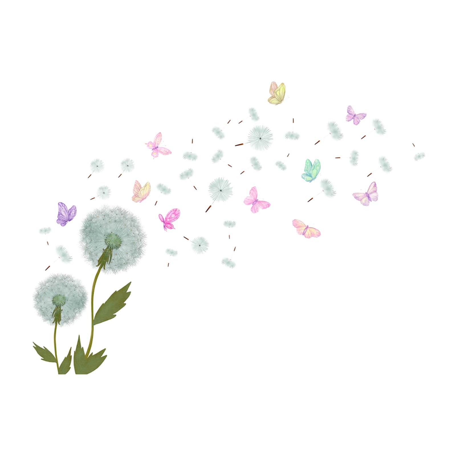 Dandelion Wall Decals Flying Flowers Butterflies Wall Stickers ...