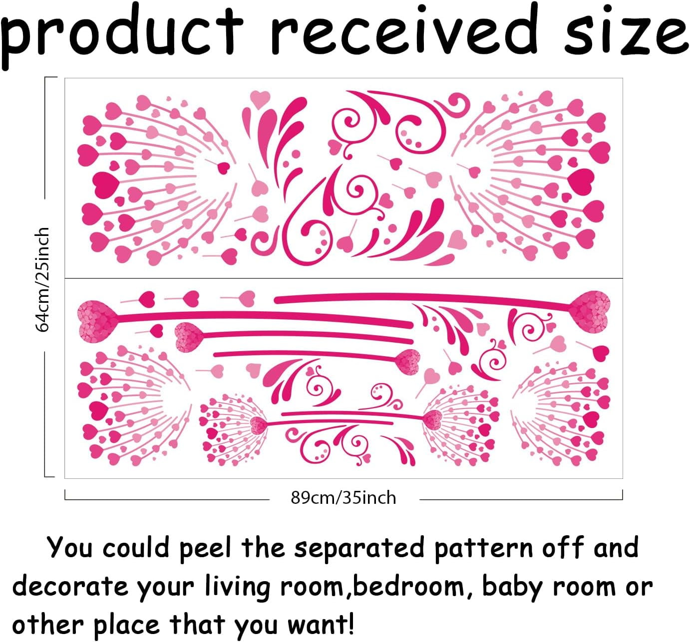 Dandelion Wall Stickers Pink Flower Wall Decals Heart Removable Wall ...