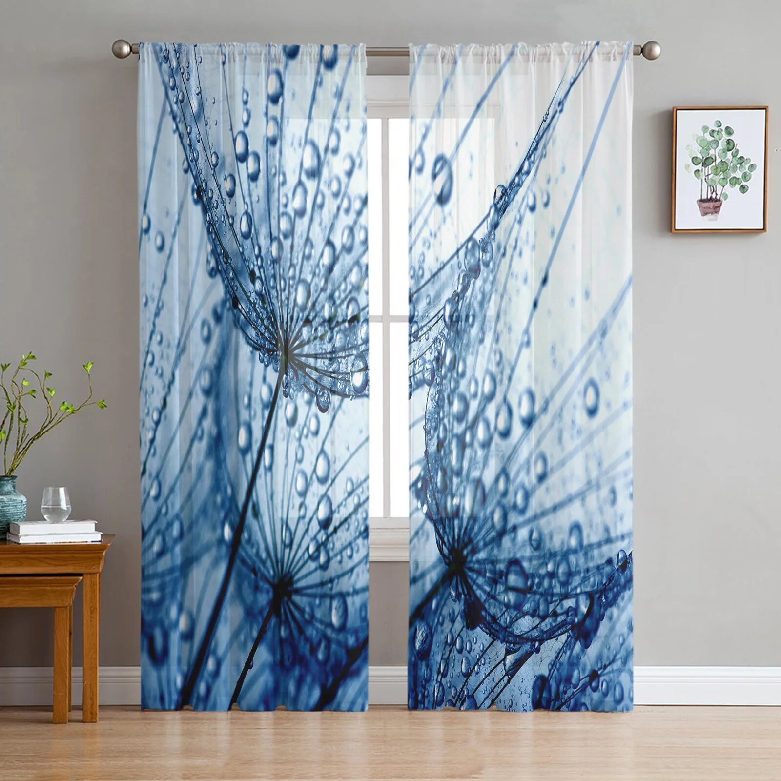 Dandelion Water Drops Art Modern Sheer Curtains for Living Room Bedroom ...