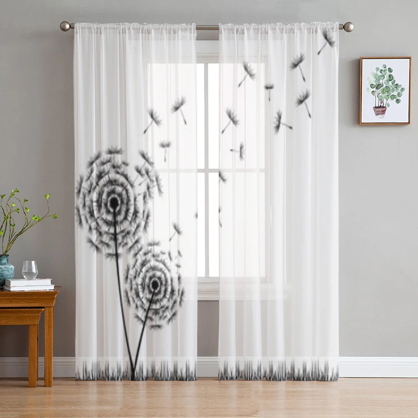 Dandelion White Bay Window Screening Curtains Drape Panel Sheer Tulle ...