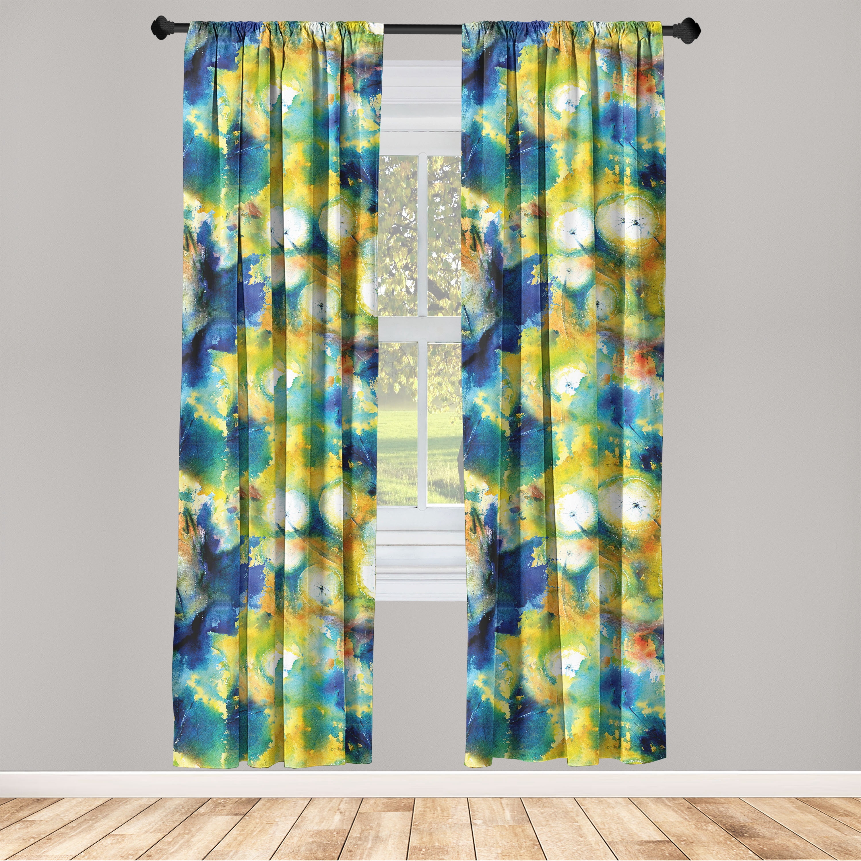 Dandelion Window Curtains, Vintage Vibe Abstract Boho Inspired Drawn ...
