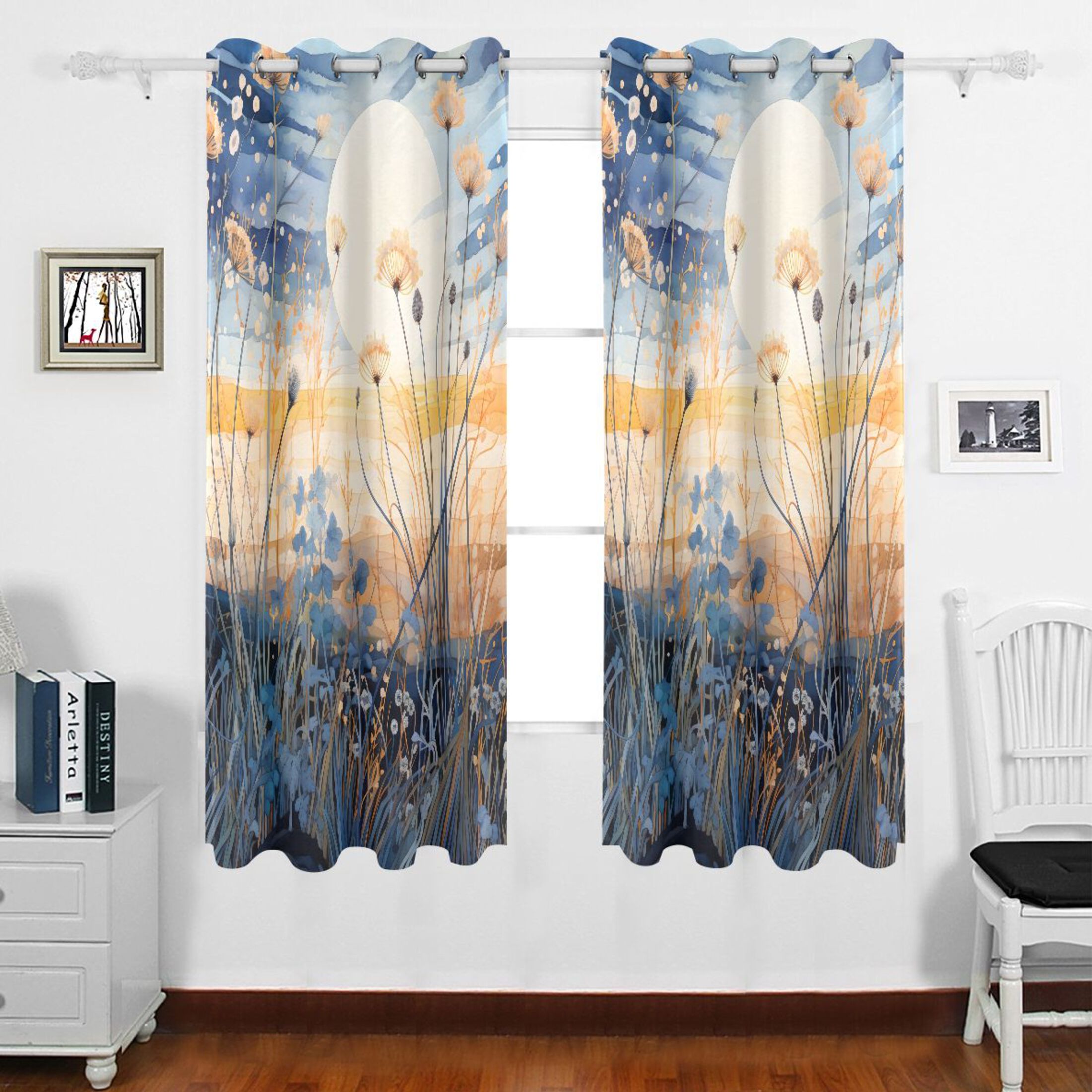 Dandelion and Moon Grommet Blackout Curtains Thermal Insulated Window ...
