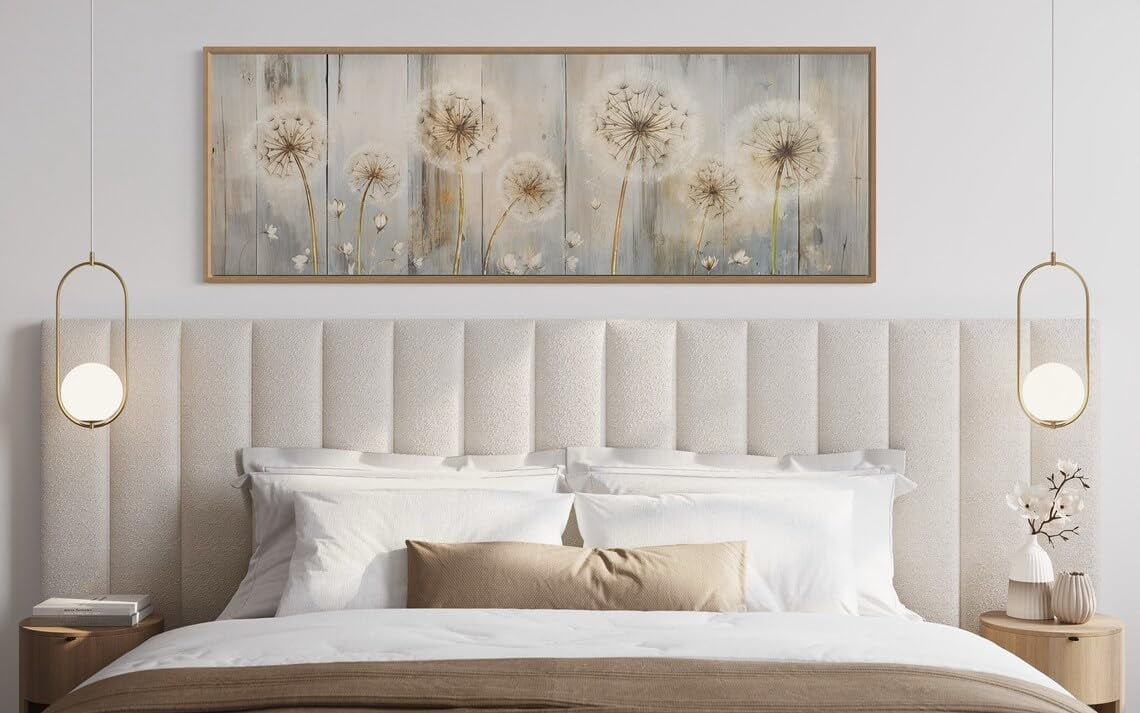 Dandelions Painting On Distressed Wood Print Poster Long Horizontal ...