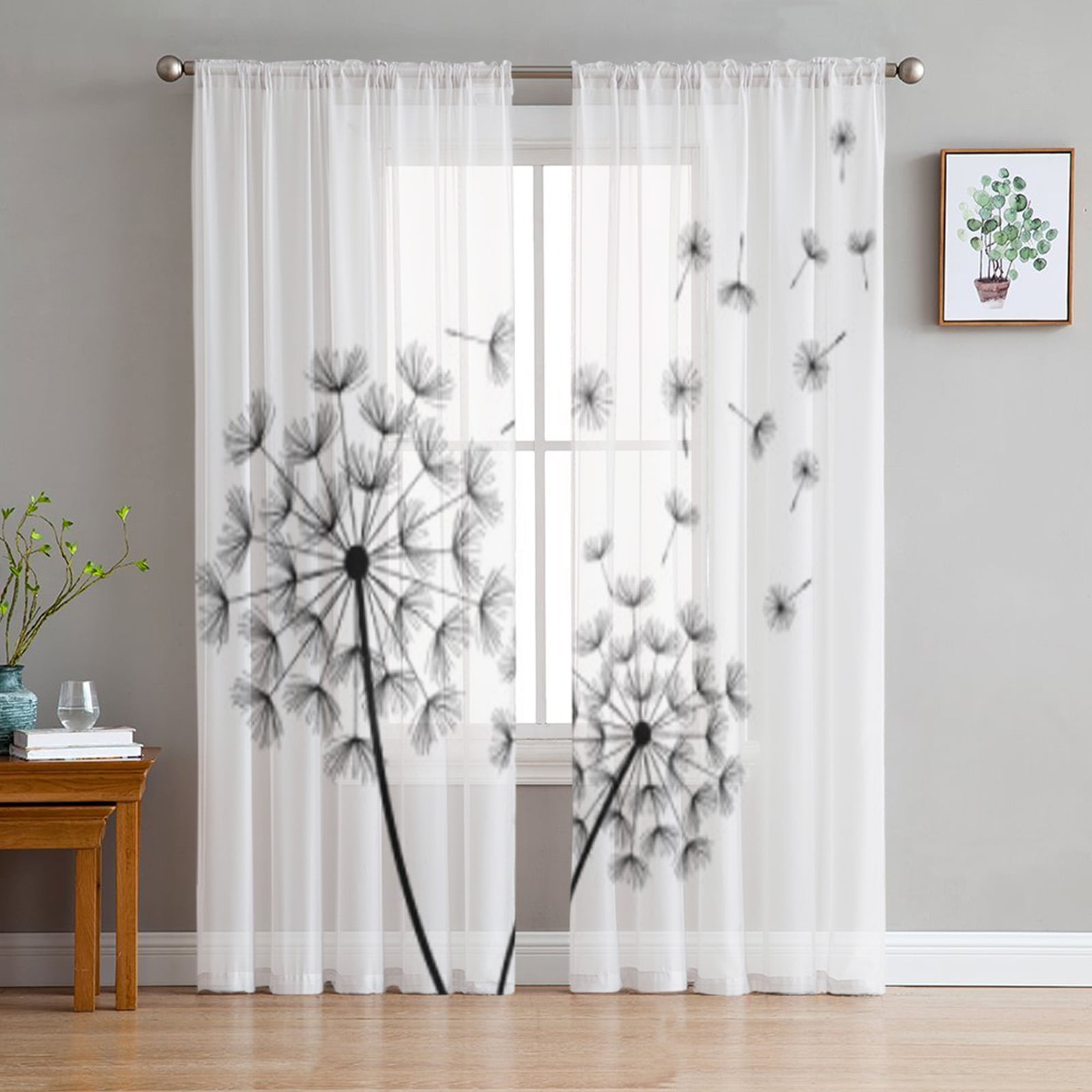 Dandelions Plant Nature White Background Tulle Sheer Curtains for ...