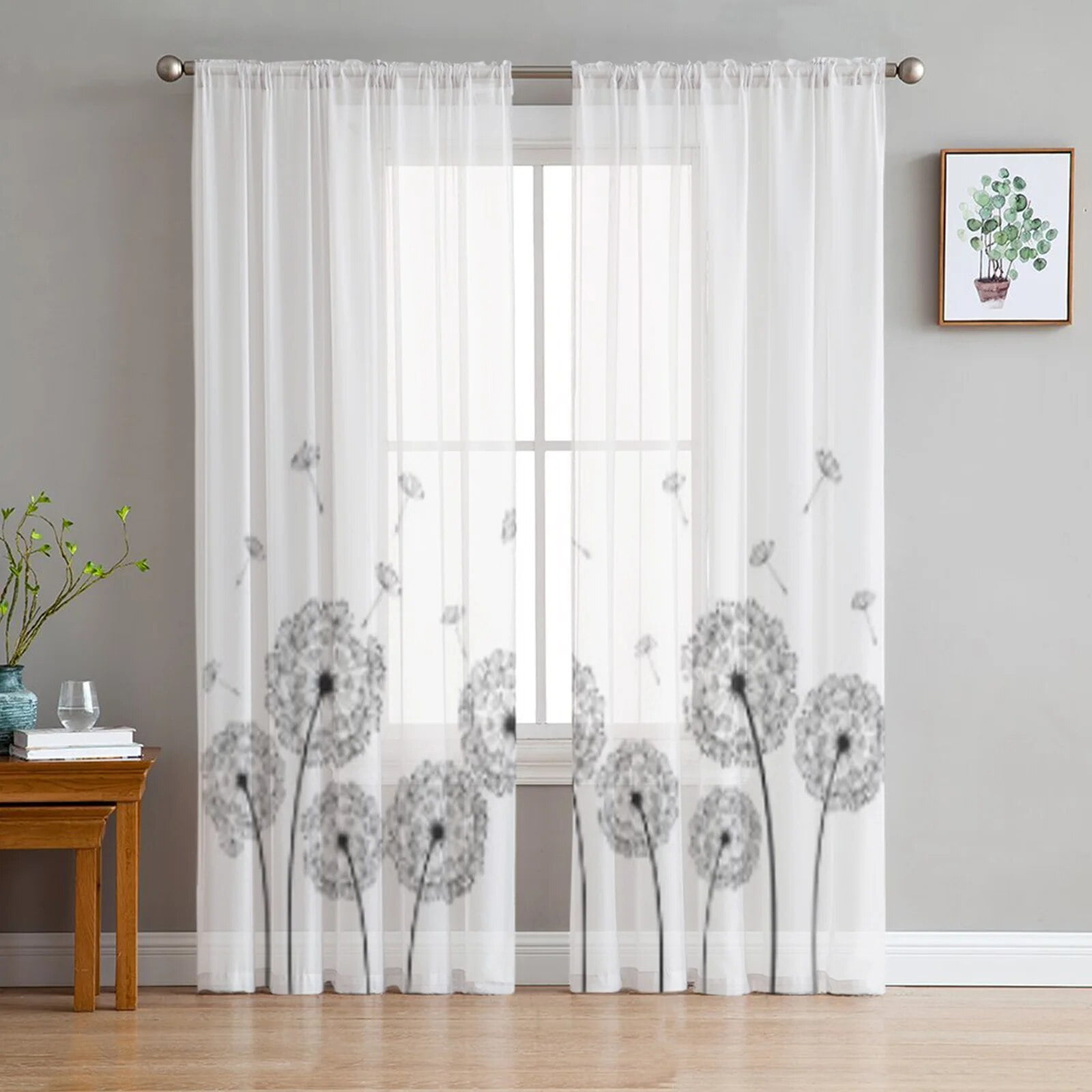 Dandelions Plant On White Background Sheer Curtains For Bedroom Living ...