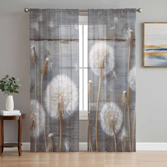 Dandelions Sheer Curtains for Living Room Bedroom Wooden Spring Floral ...
