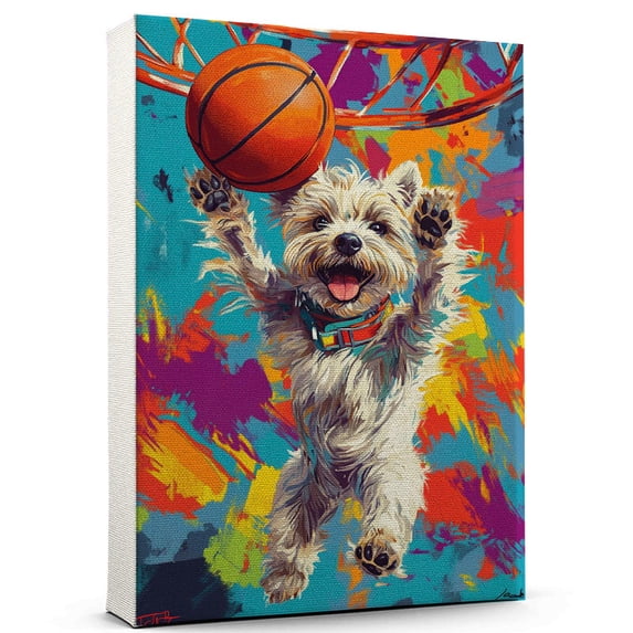 Dandie Dinmont Terrier Dog Basketball Art Stretched Canvas Size 8x12 ...