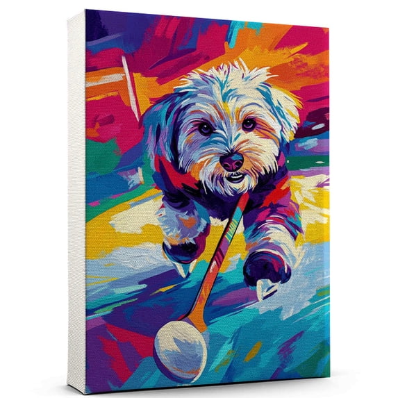 Dandie Dinmont Terrier Dog Ice Hockey Art Stretched Canvas Size 8x12 ...