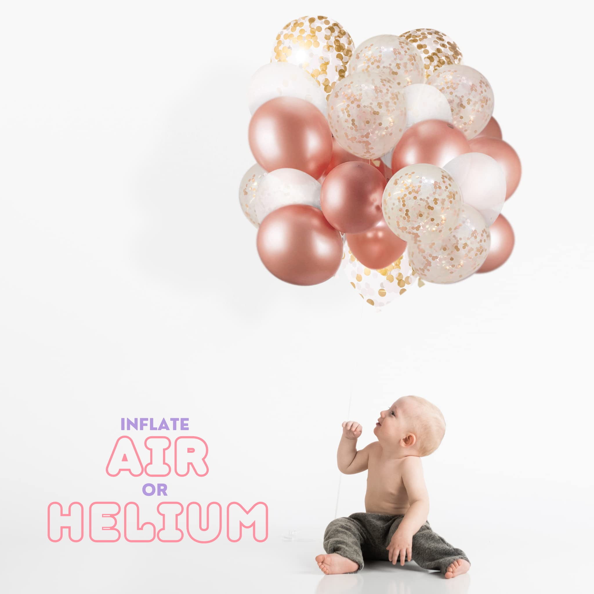 Dandy Decor 60 AJH3 Pack Rose Gold White Confetti Balloons w/Ribbon ...