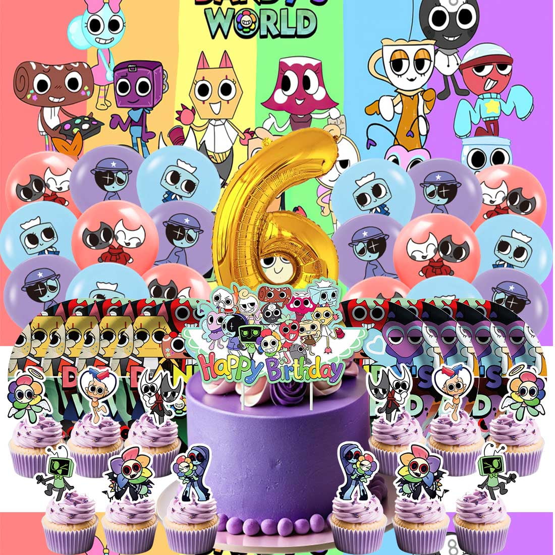 Dandy's World Balloons Party Supplies 6th Decor Tableware Birthday Cake ...