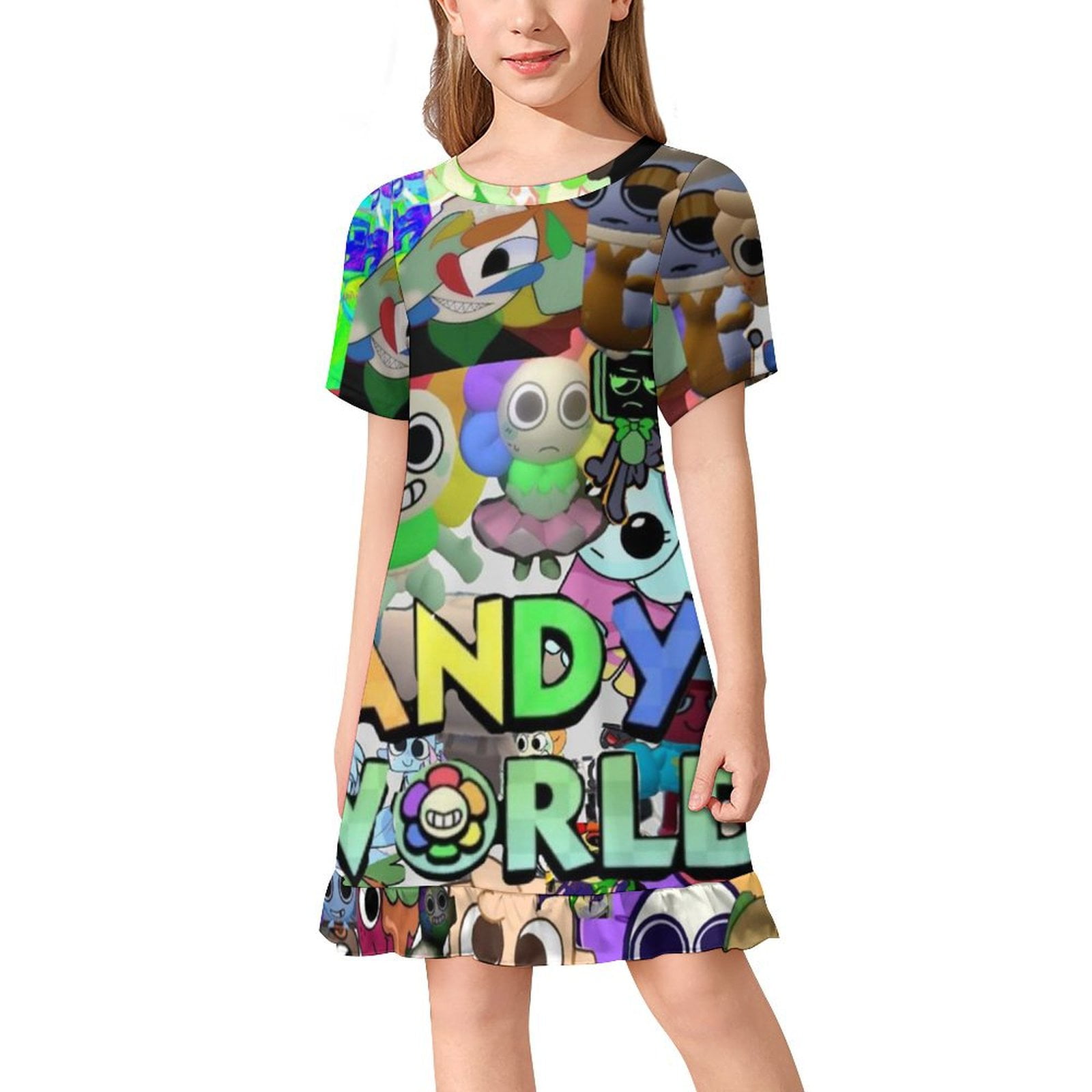 Dandy's World Girls Short Sleeve Dress Soft Cute Designs Dresses Casual T-Shirt Dress 150CM ...