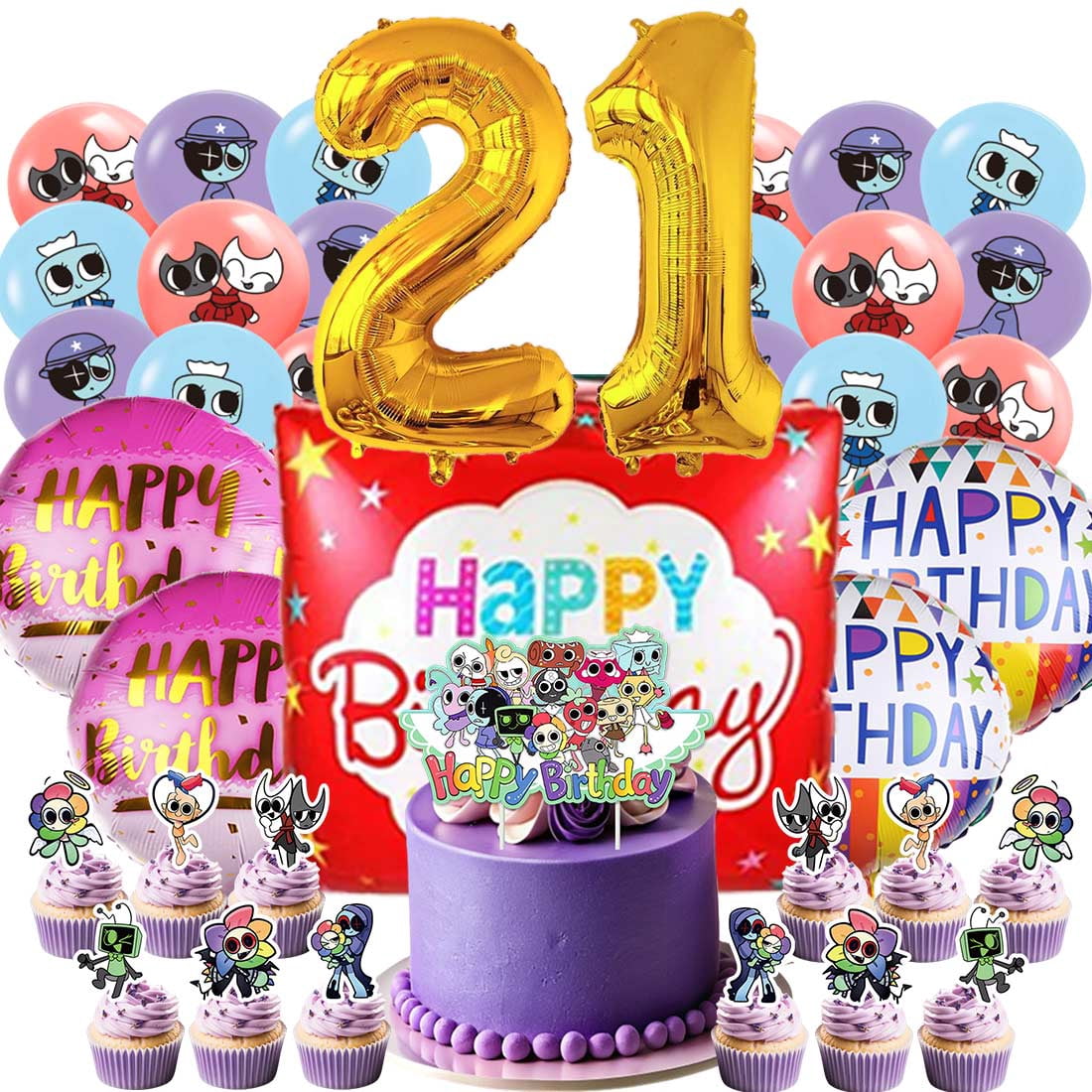 Dandy's World Party Supplies 21th Decor Kit Balloons Birthday Cake ...