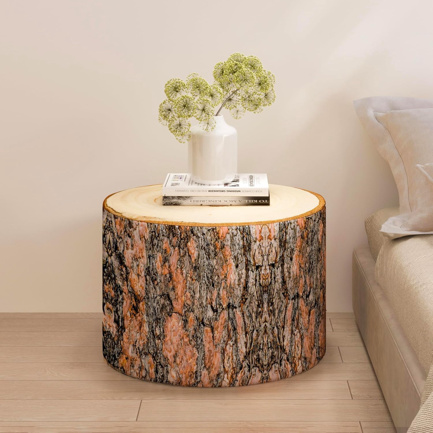 Daneey Large Pouf Ottoman Stuffed Round Poufs Funny Wood Log Trunk ...