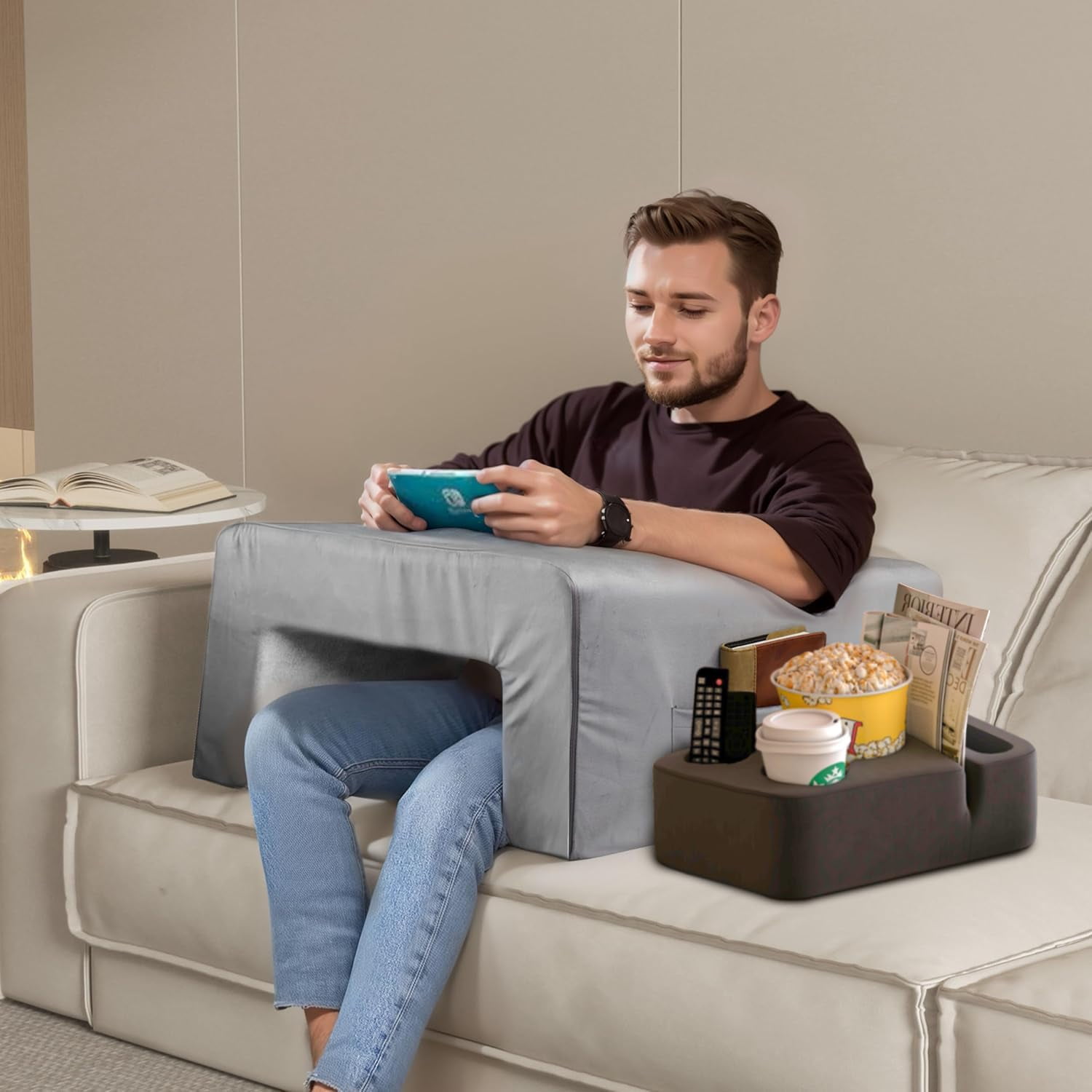 Daneey Reading Pillow for Gaming, Gaming Pillow for Bed with Arm Rest ...