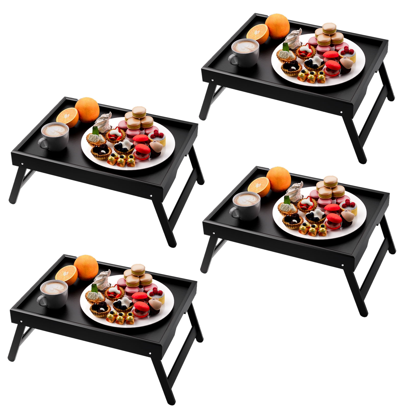 Danfoxer 4 Pack Bamboo Bed Tray Table with Folding Legs,Breakfast Trays ...