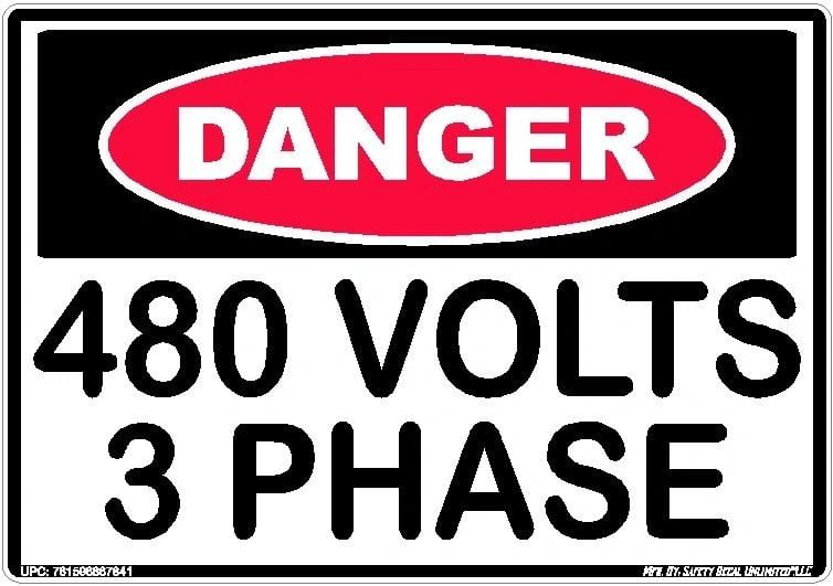 Danger 277/480 3 Phase 120 220 240 Volts Electrical Cabinet Shock Death ...