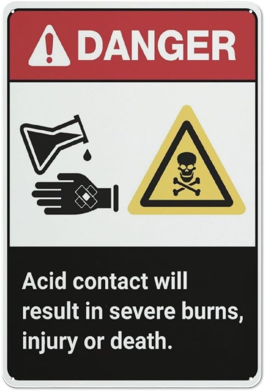 Danger Acid Contact Retro Metal Tin Signs 12X8 Inch For Shop Yard Man ...