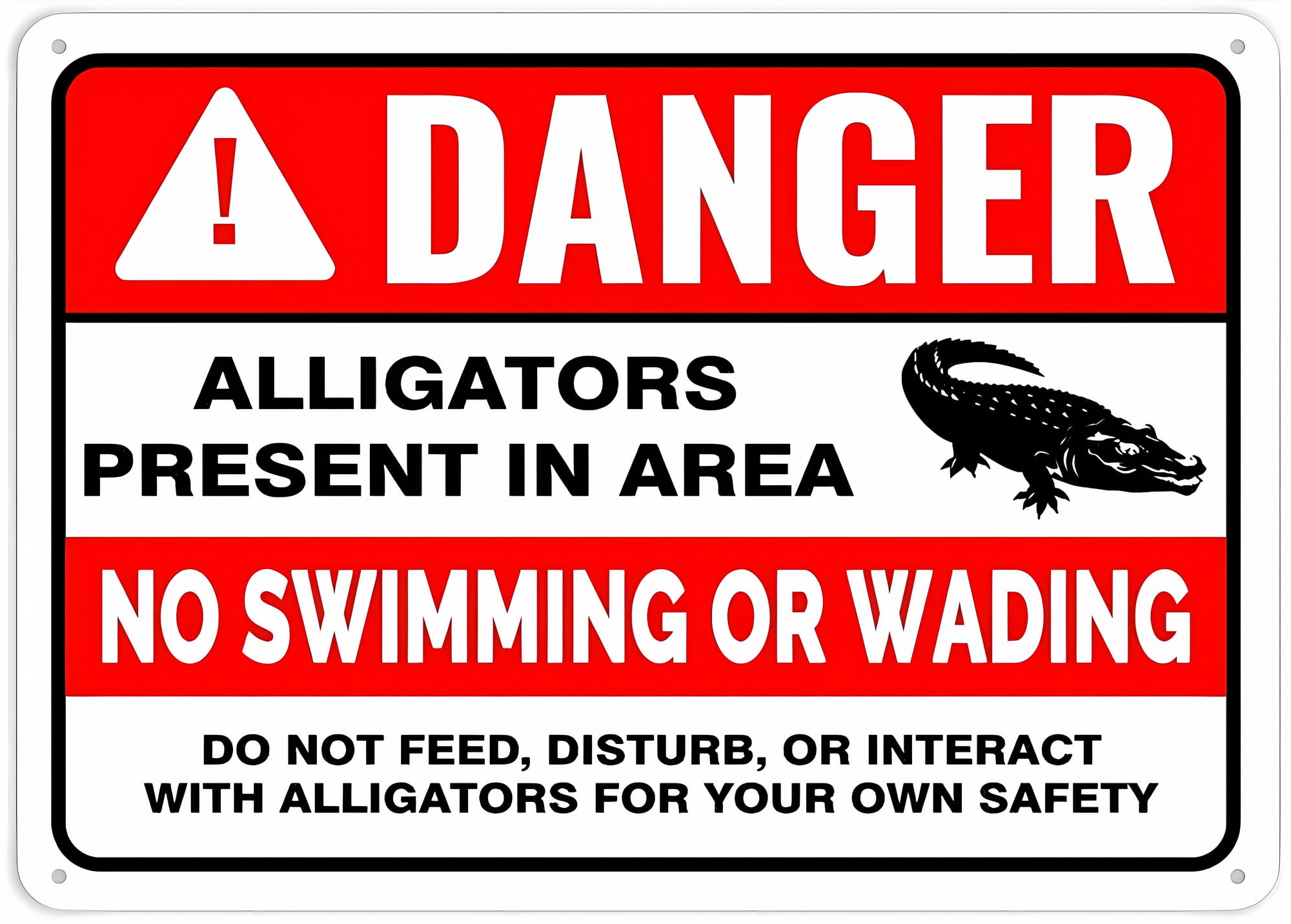 Danger Alligators Present No Swimming Sign - 12×8 Inches, Caution ...