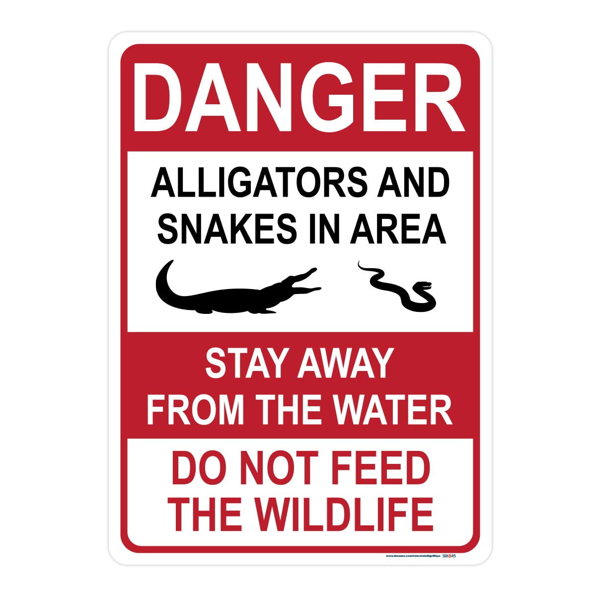Danger Alligators and Snakes in Area Sign, Includes Holes, Reflective ...