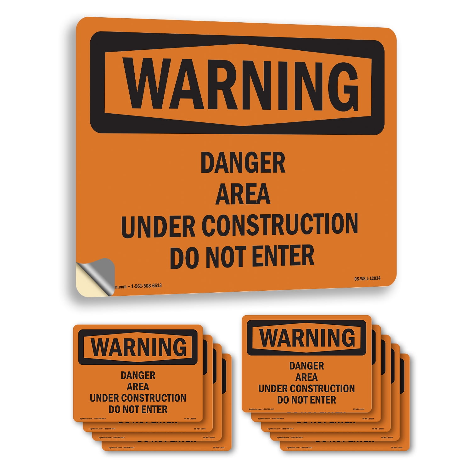 Danger Area Under Construction Do Not Enter OSHA WARNING Vinyl Decal ...