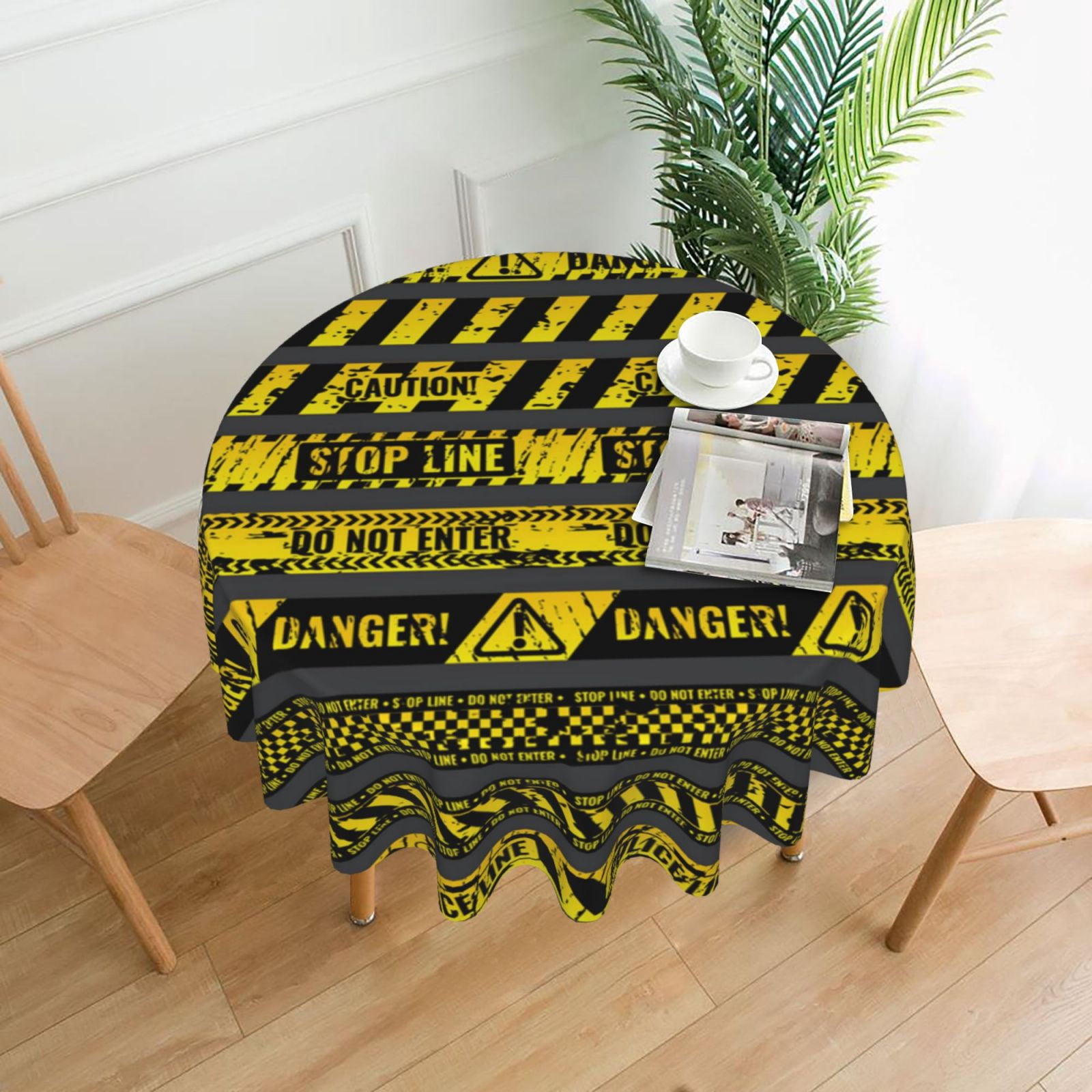 Danger Caution Warning Police Stripe Tablecloths Round 60 inch Fabric ...