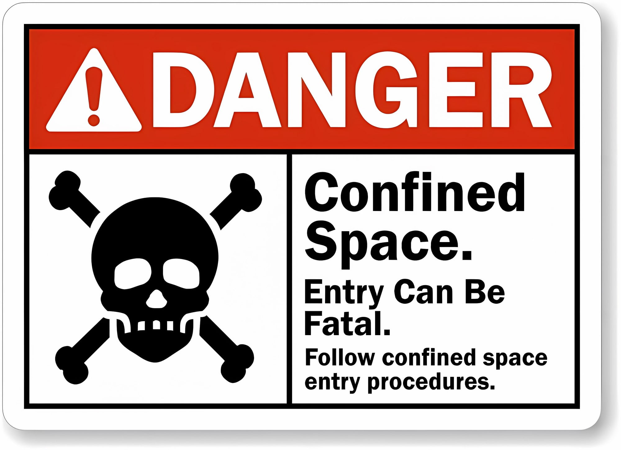 Danger Confined Space Entry Can Be Fatal Follow Procedures Sign - 8"x12 ...