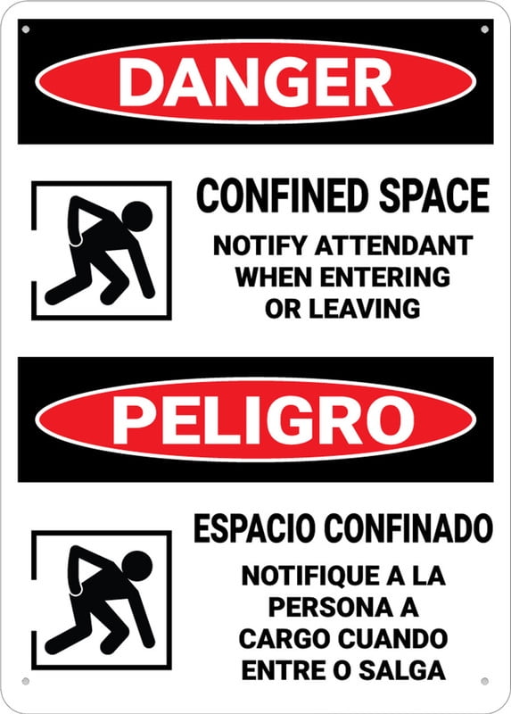 Danger Confined Space Notify Attendant Entering Bilingual Spanish Sign ...
