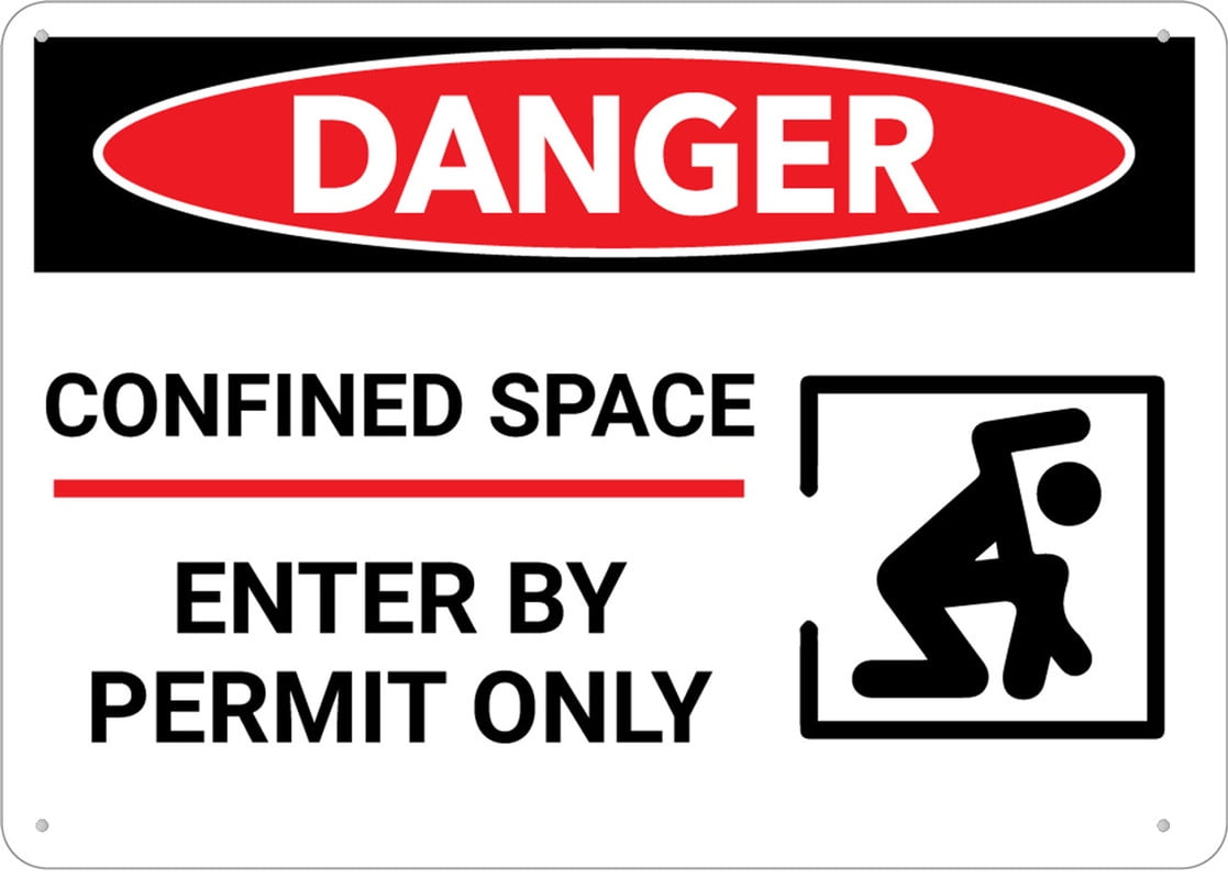 Danger Confined Space Permit Only Warning Sign 12X8 Inch Aluminum Uv ...