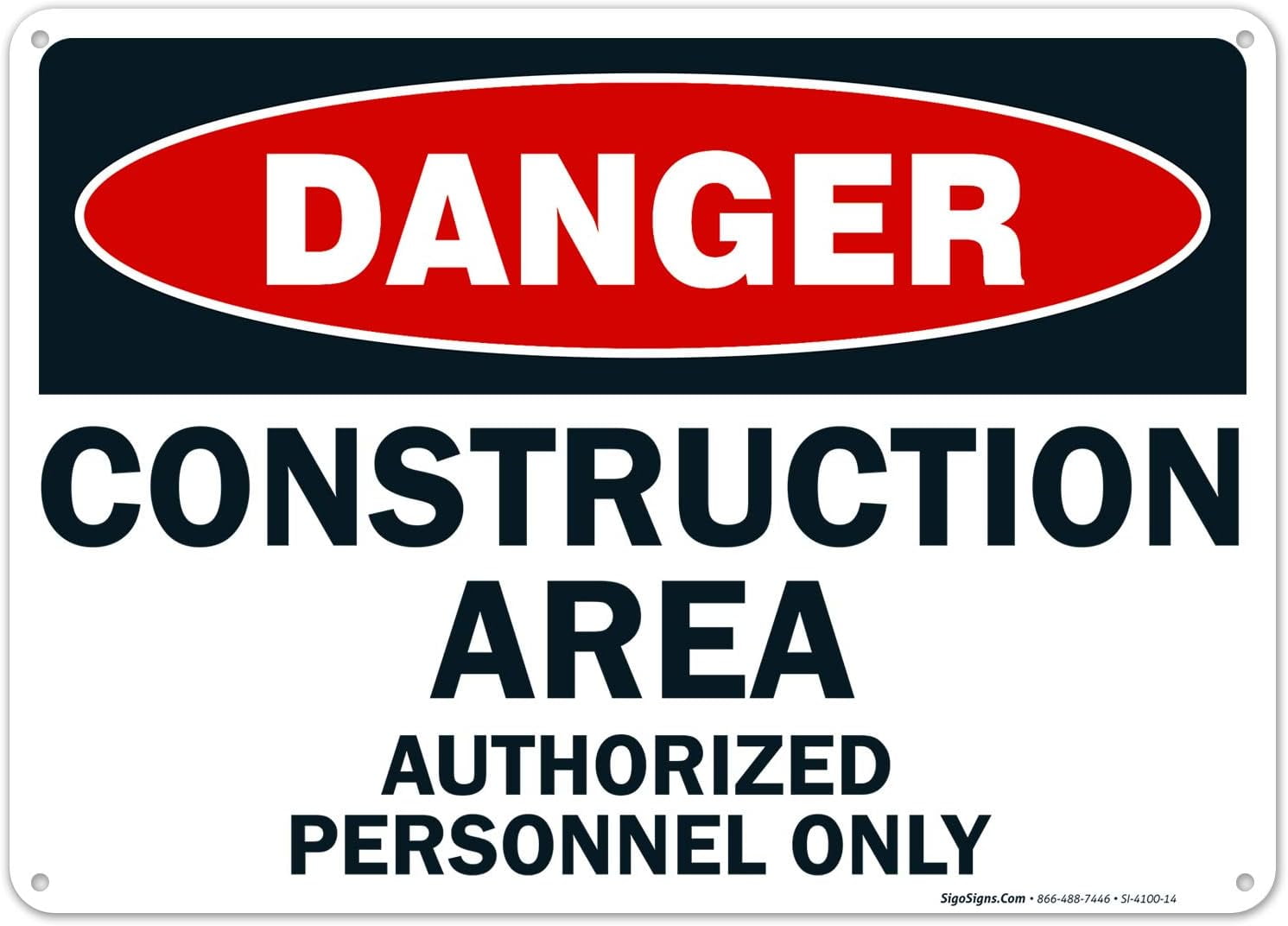 Danger Construction Area Sign, Authorized Personnel Only Sign, 10x14 ...
