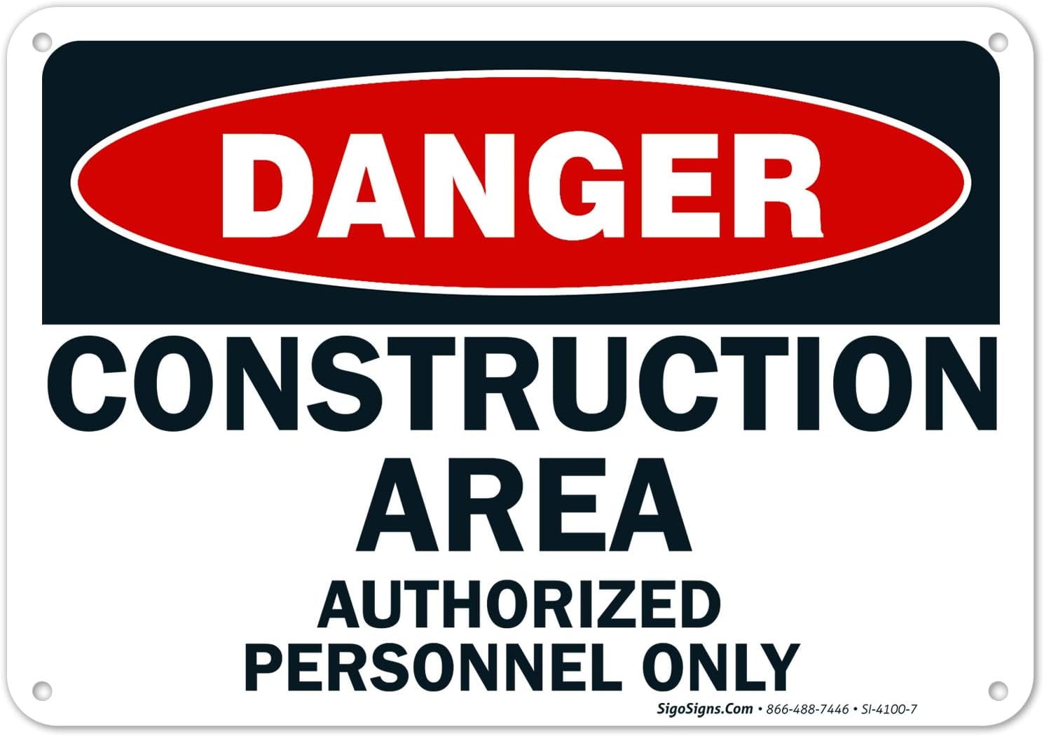 Danger Construction Area Sign, Authorized Personnel Only Sign, 10x7 ...