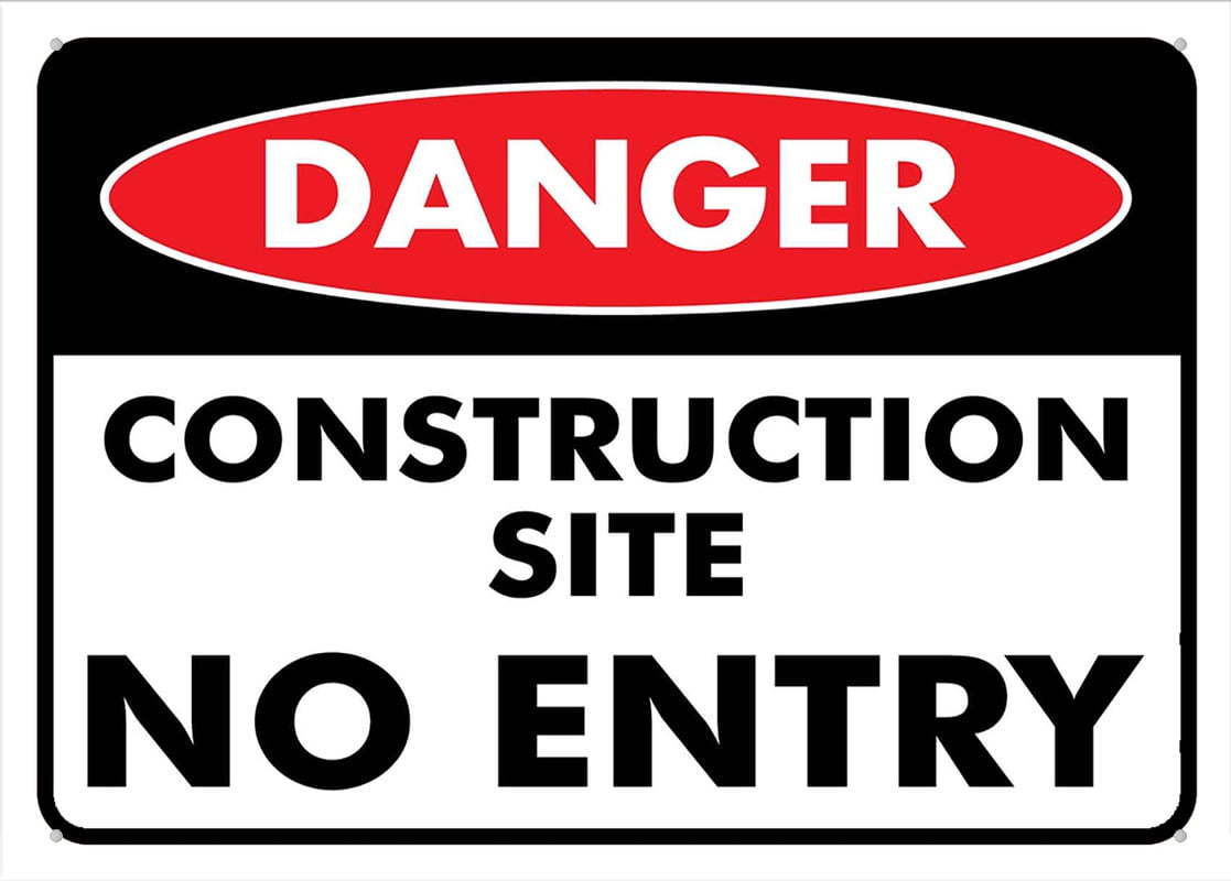 Danger Construction Site No Entry Sign Metal Signs 12X8 Inch Rust Free ...