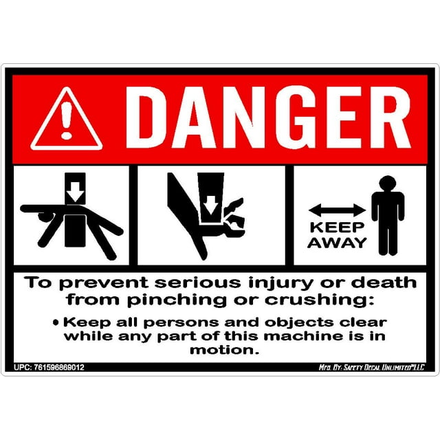 Danger Crush Pinch Point Warning Label Sticker Decal Peel & Stick Red ...