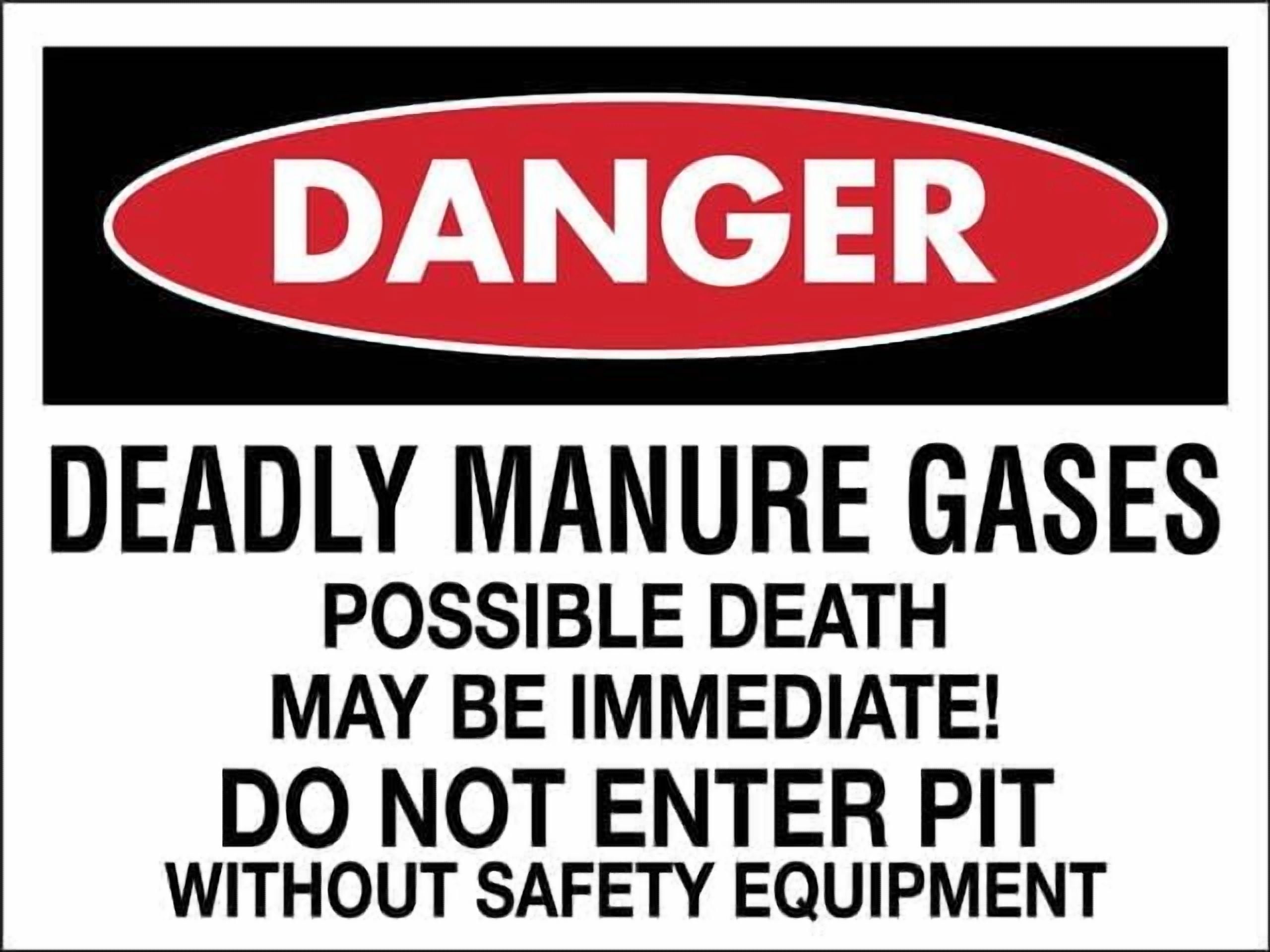 Danger Deadly Manure Gases Sign, 12 X 8 Inches Rust Free Aluminum Metal ...