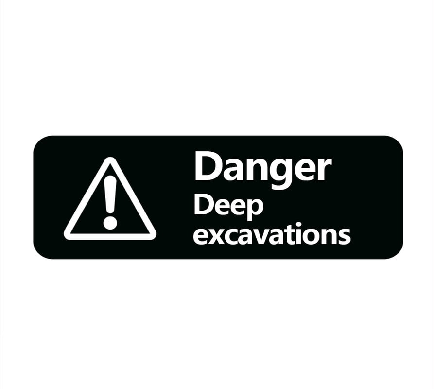 Danger Deep Excavations Sign For Door, Acrylic Plastic, Black And White ...
