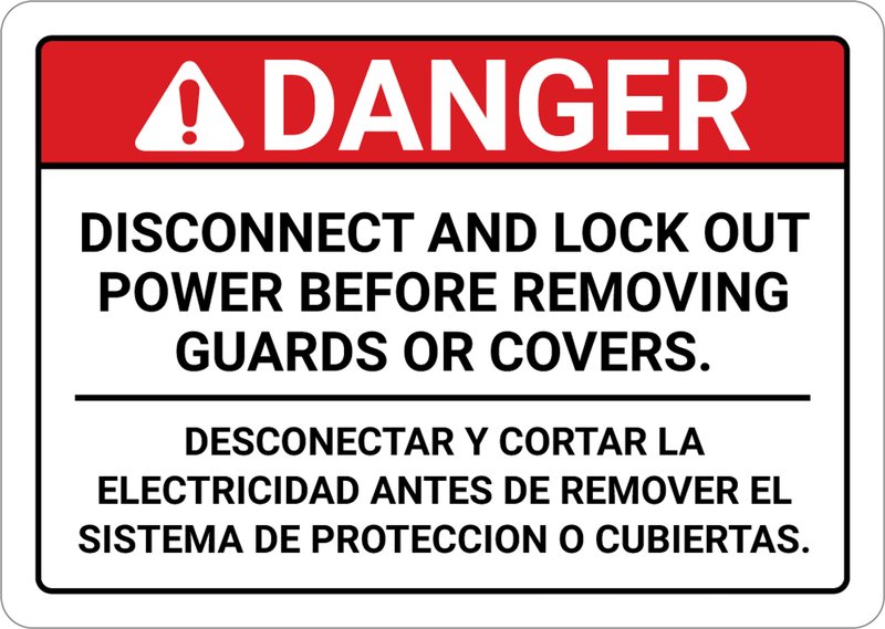 Danger Disconnect Before Removing Guards Or Covers Bilingual Spanish ...